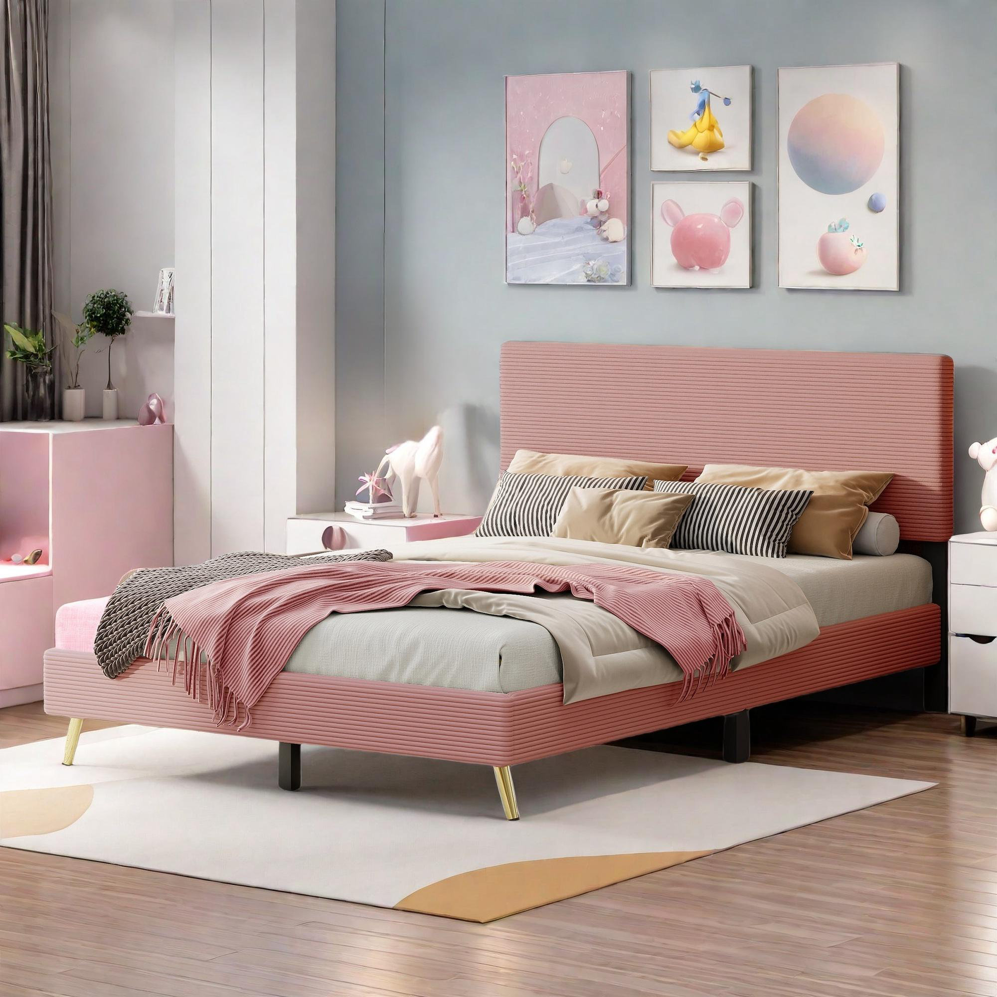 Mercer41 Upholstered Platform Bed With Horizontal Stripe Headboard And ...
