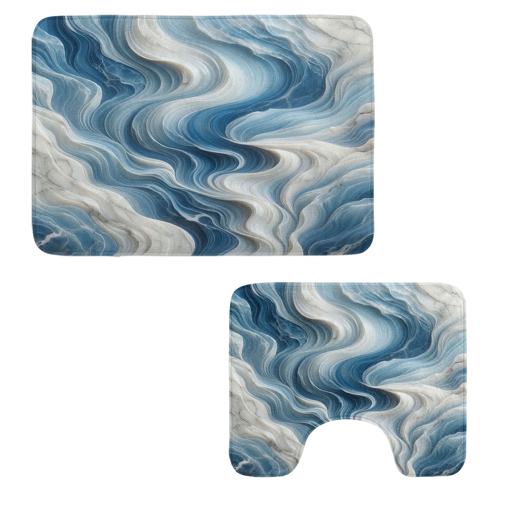 East Urban Home Blue Bathroom Rug Set 2 Pieces Rectangle & Contour Mats ...