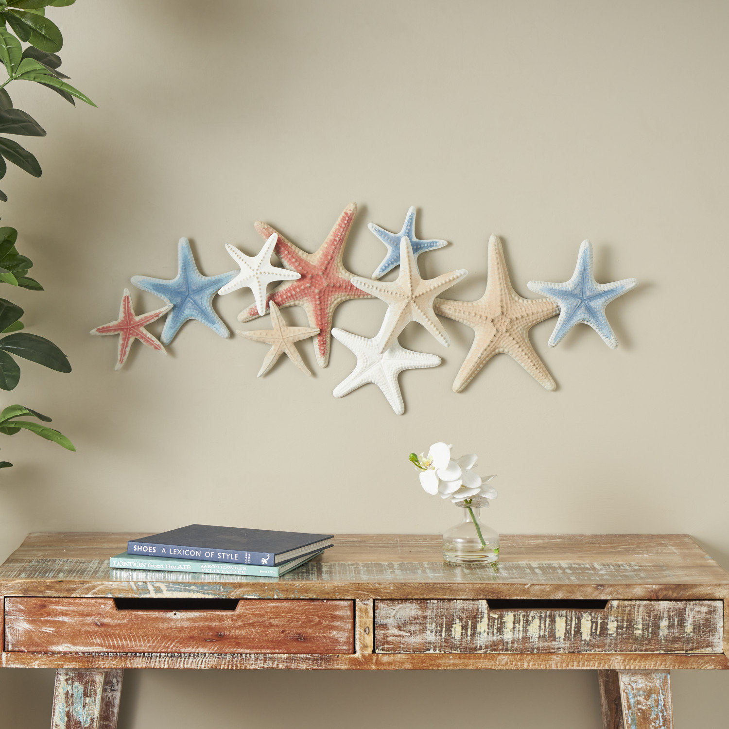 Highland Dunes Cole And Grey Metal Layered Starfish Wall Decor With Blue And Red Accents ...