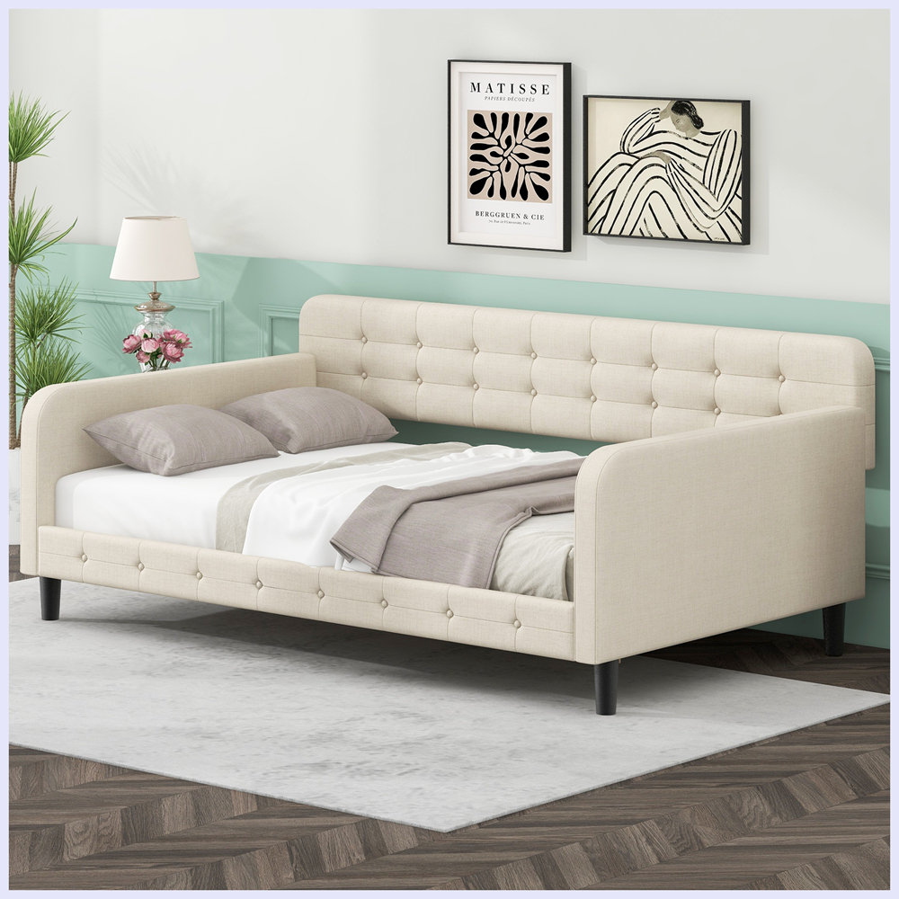 Mercer41 Modern Upholstered Tufted Daybed with 4 Support Legs | Wayfair