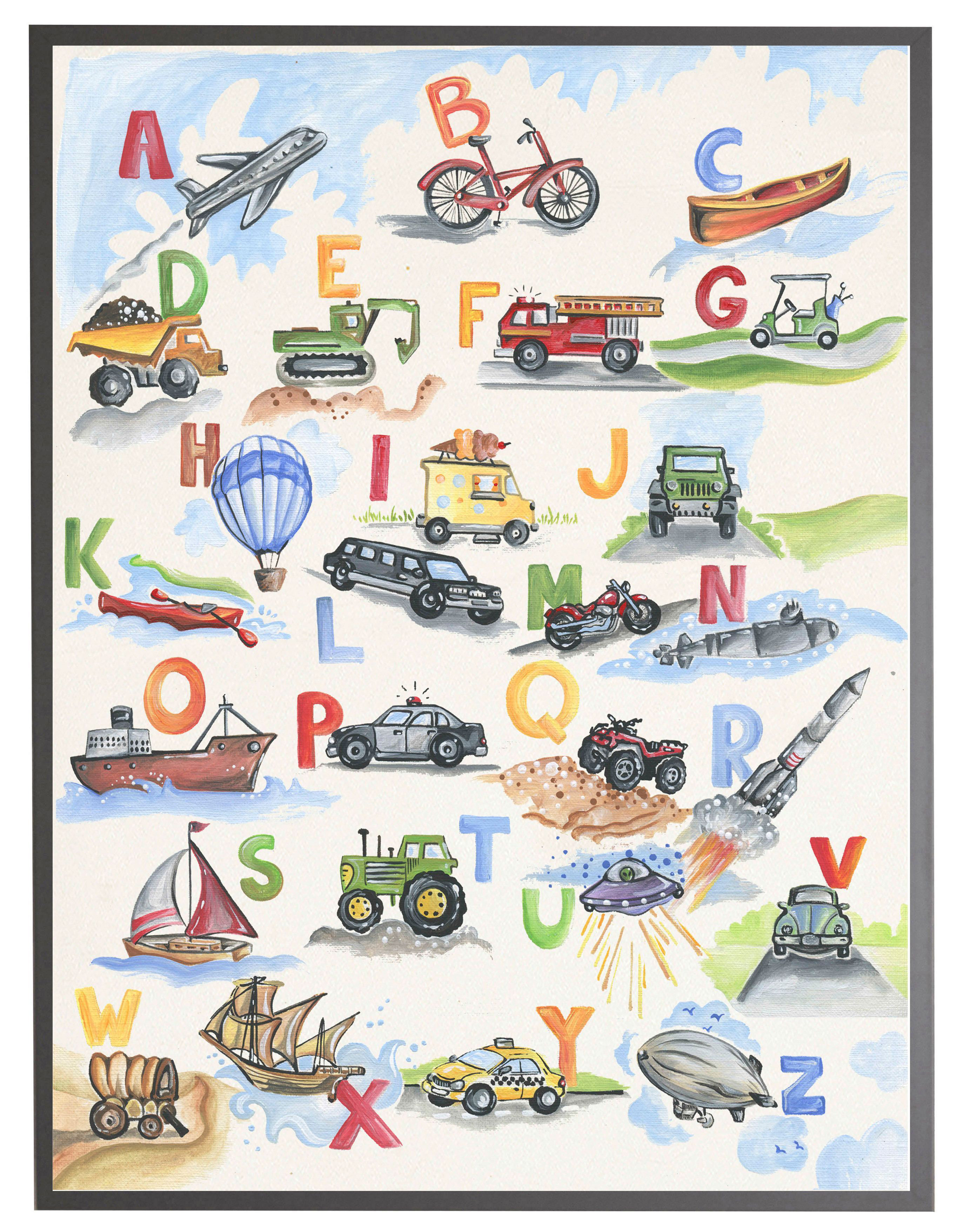 Zoomie Kids Watercolor Transportation ABCs Framed On Paper Print | Wayfair