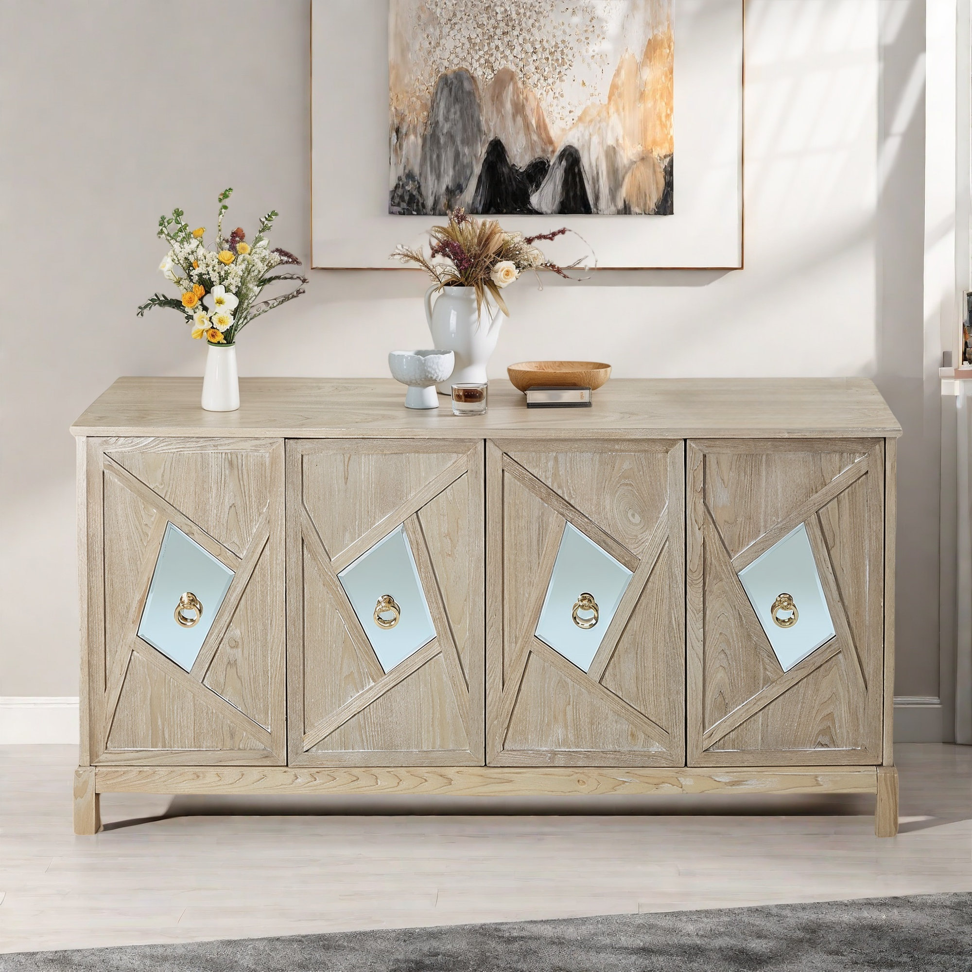 Breakwater Bay Modern Sideboard With Mirrored Decorative Doors And ...