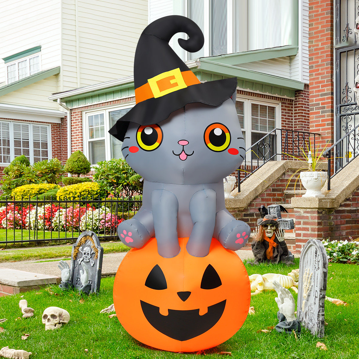 The Holiday Aisle® Halloween Inflatable 6 Ft Inflatable Halloween Cat ...