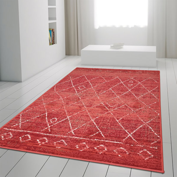 Gracie Oaks Aymond Machine Woven Red/White Rug | Wayfair.co.uk