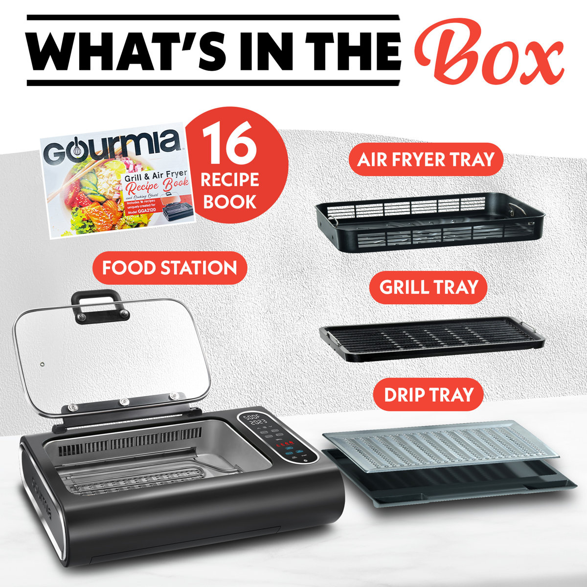 Gourmia 6Qt Smokeless Indoor Grill & Air Fryer FoodStation with Smoke ...