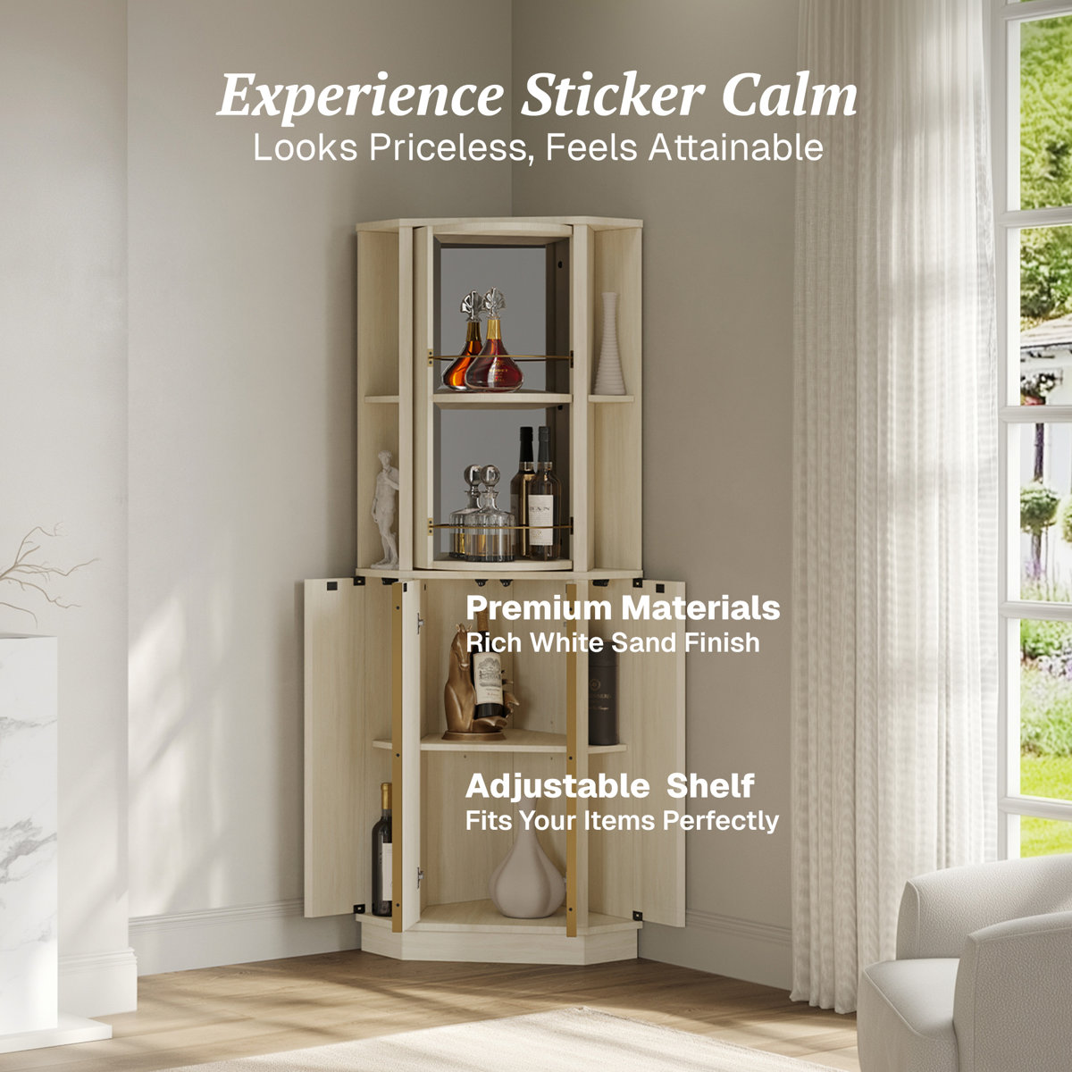 Lark Manor™ 67.9" Tall Corner Bar Storage Cabinet w/ Rotating Wine Rack ...
