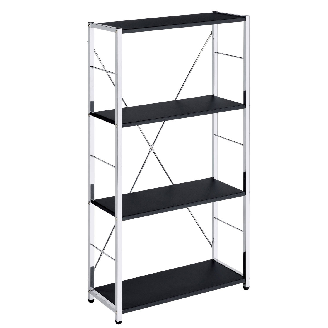 Latitude Run® Black And Chrome 4-Tier Rectangular Bookshelf | Wayfair