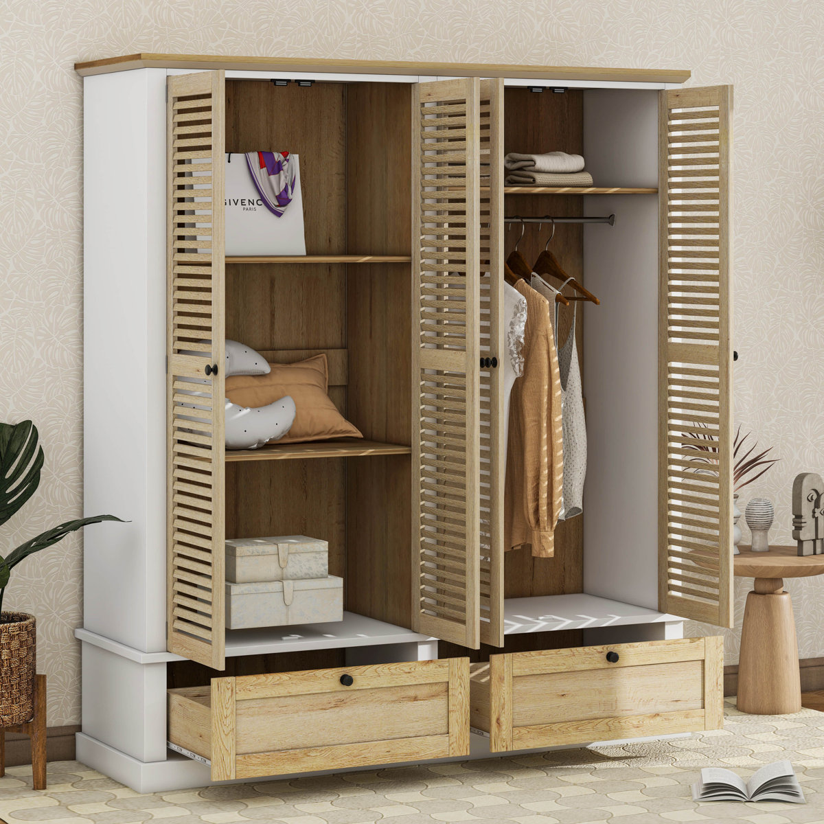 Cosmic 4 Shutter Door Wardrobe Armoire Closet With 2 Drawers | Wayfair