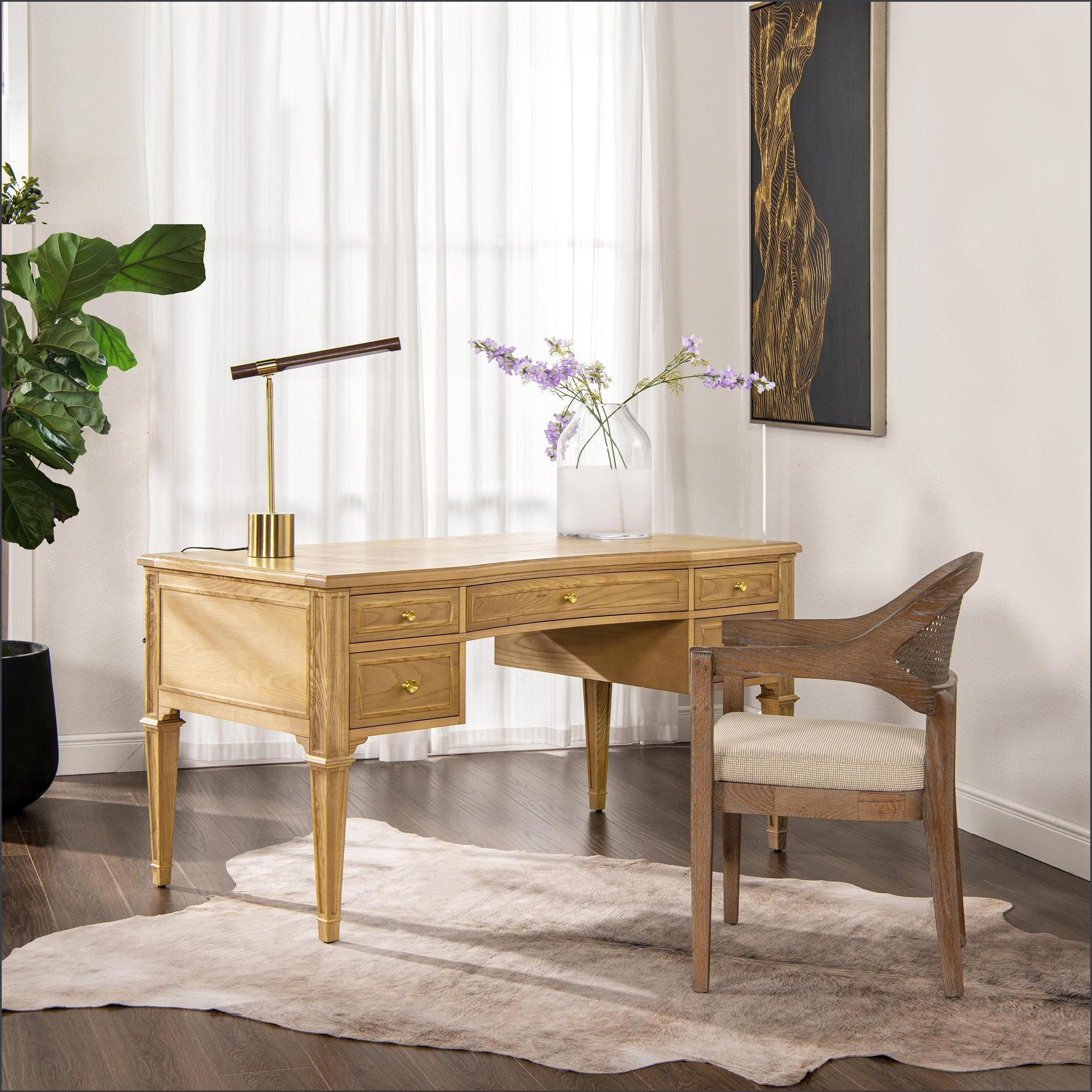 Inbox Zero Desks, Executive 5-Drawer Home Office Desk with Gold Pulls ...