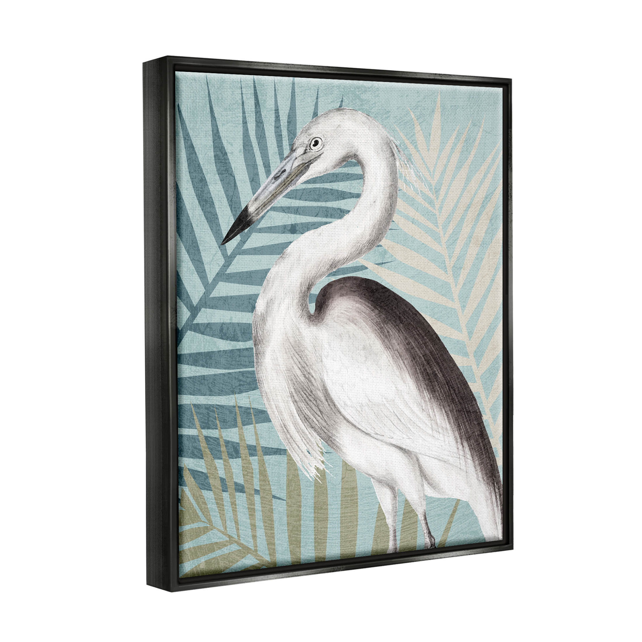 Dovecove Stork Bird Island Palm Leaves - Floater Frame Graphic Art on ...