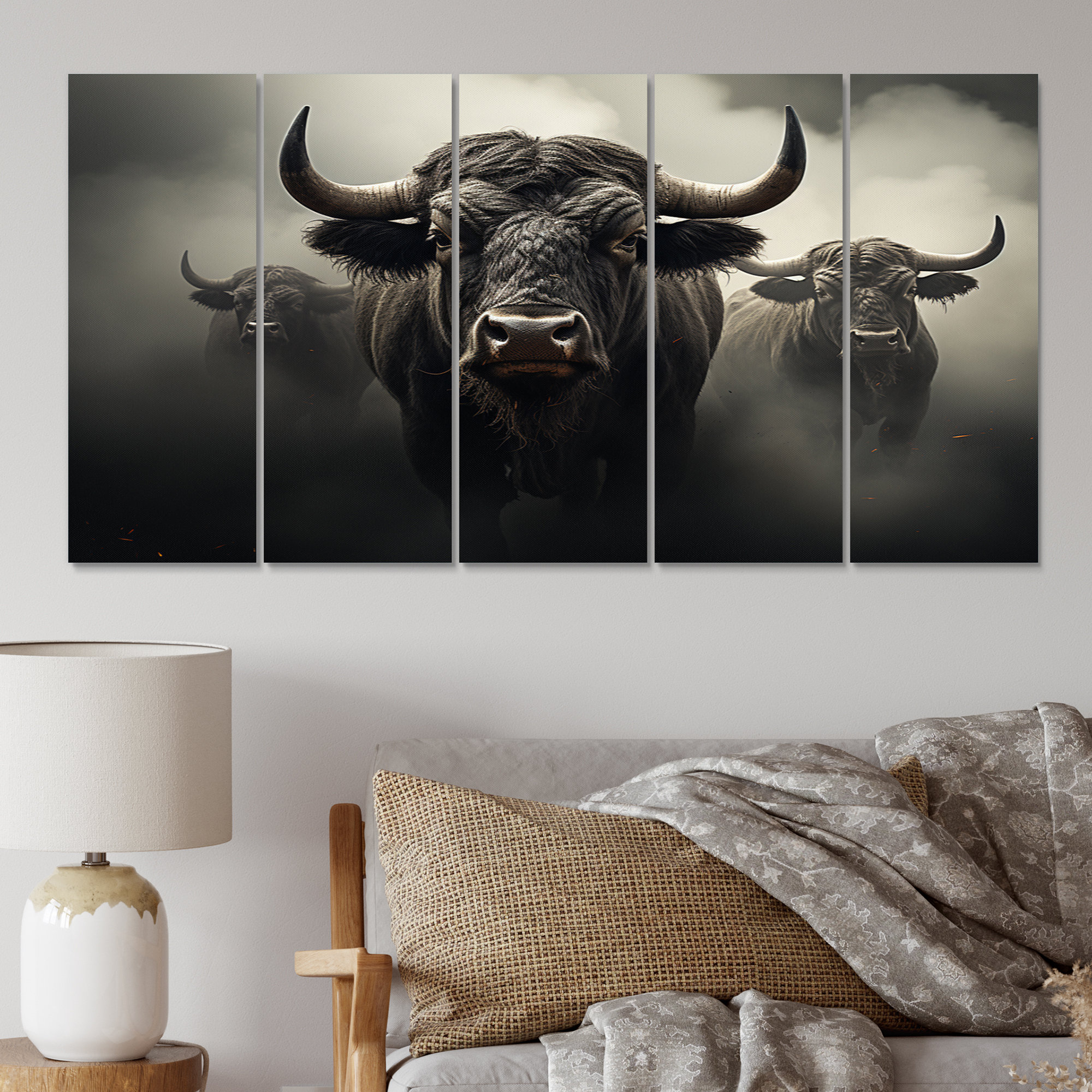 Design Art Grey Buffalo Gentle Guardians II - Animals Metal Wall Decor ...