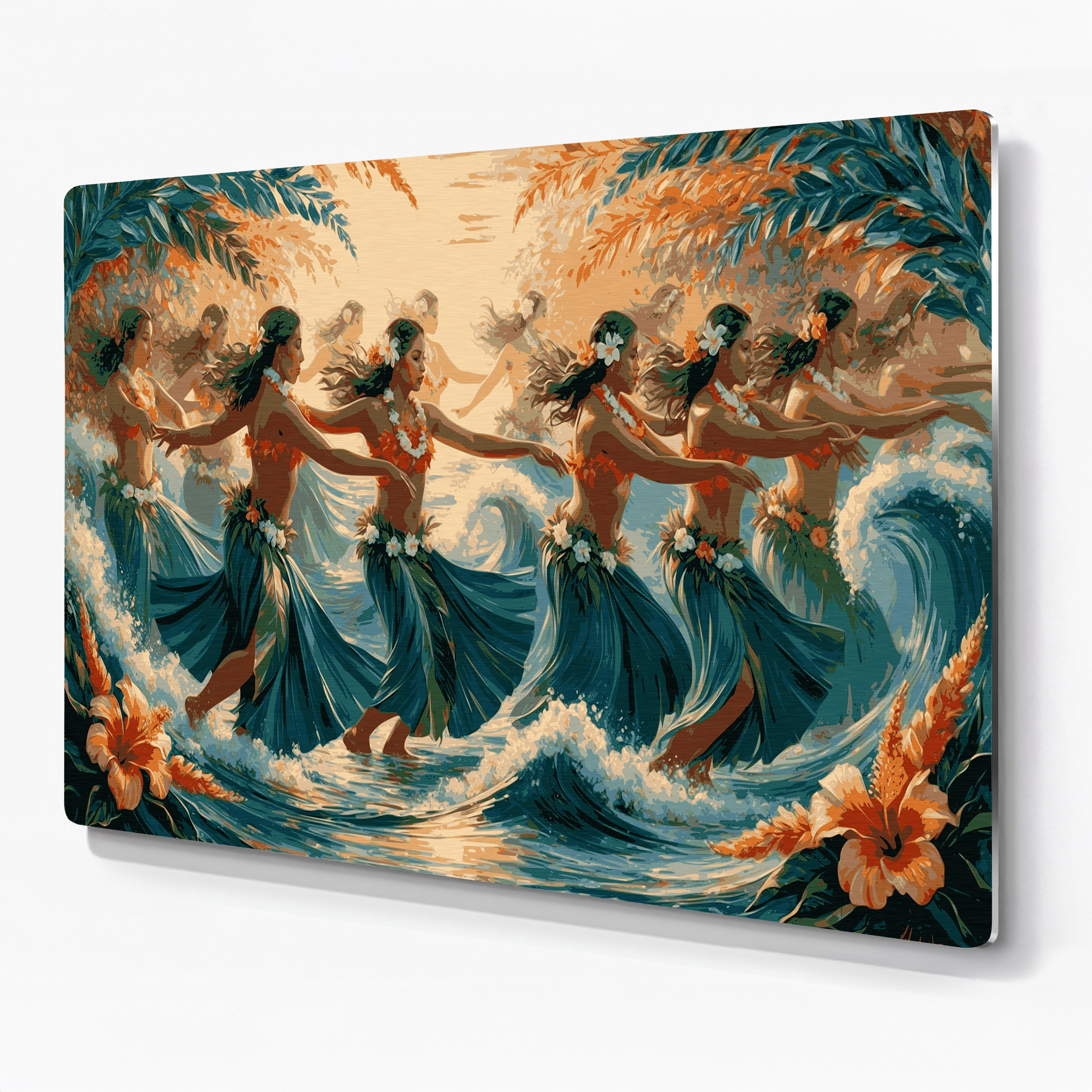 Ivy Bronx Hawaiian Dancing Hula Figures Gray Metal Wall Art | Wayfair