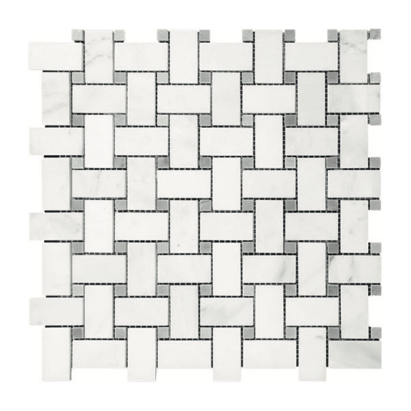 Belluno Designs Eastern White 1" x 2" Marble Basketweave Mosaic Wall ...