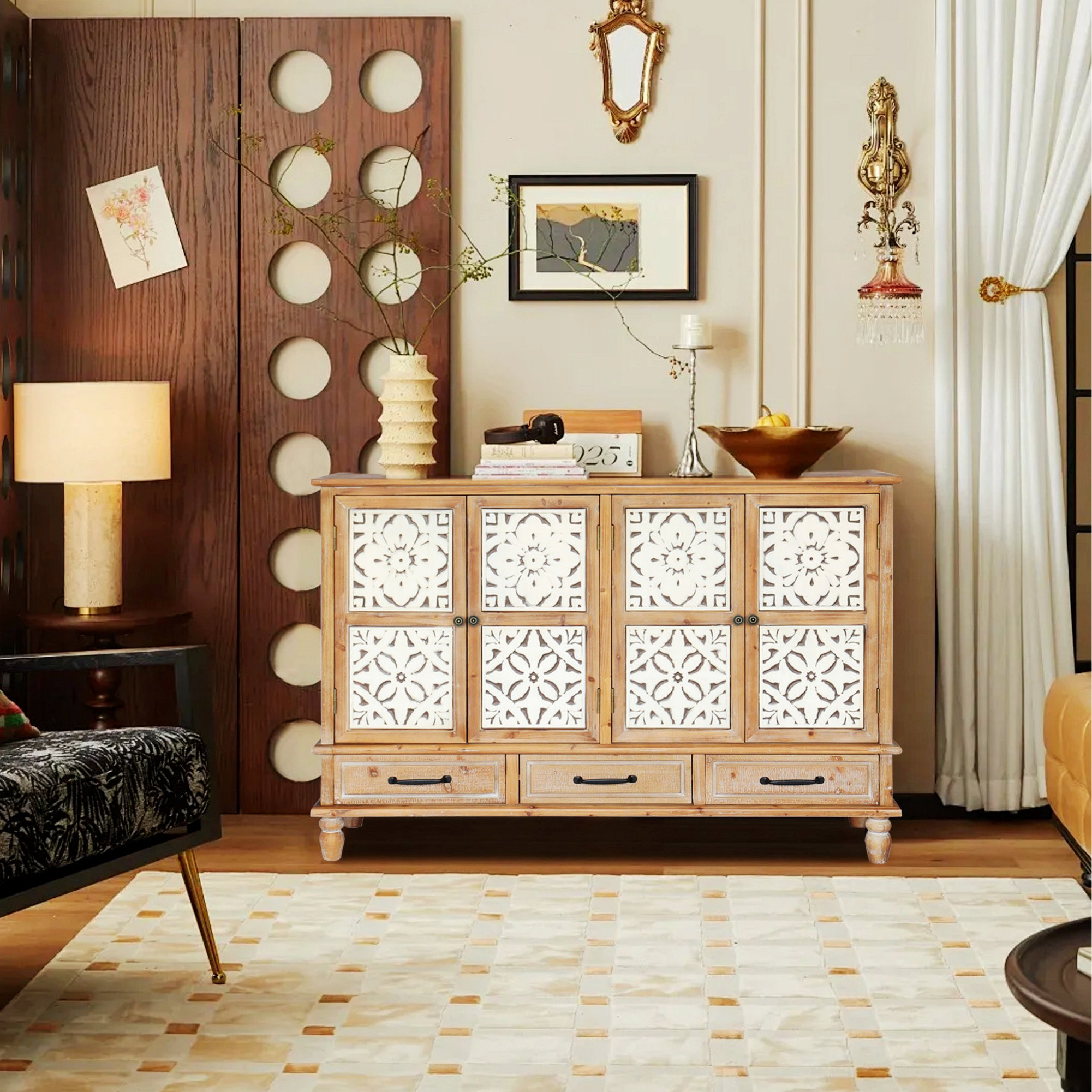 One Allium Way® Wooden Accent Cabinet, Sideboard Buffet With Drawers And Adjustable Shelves ...