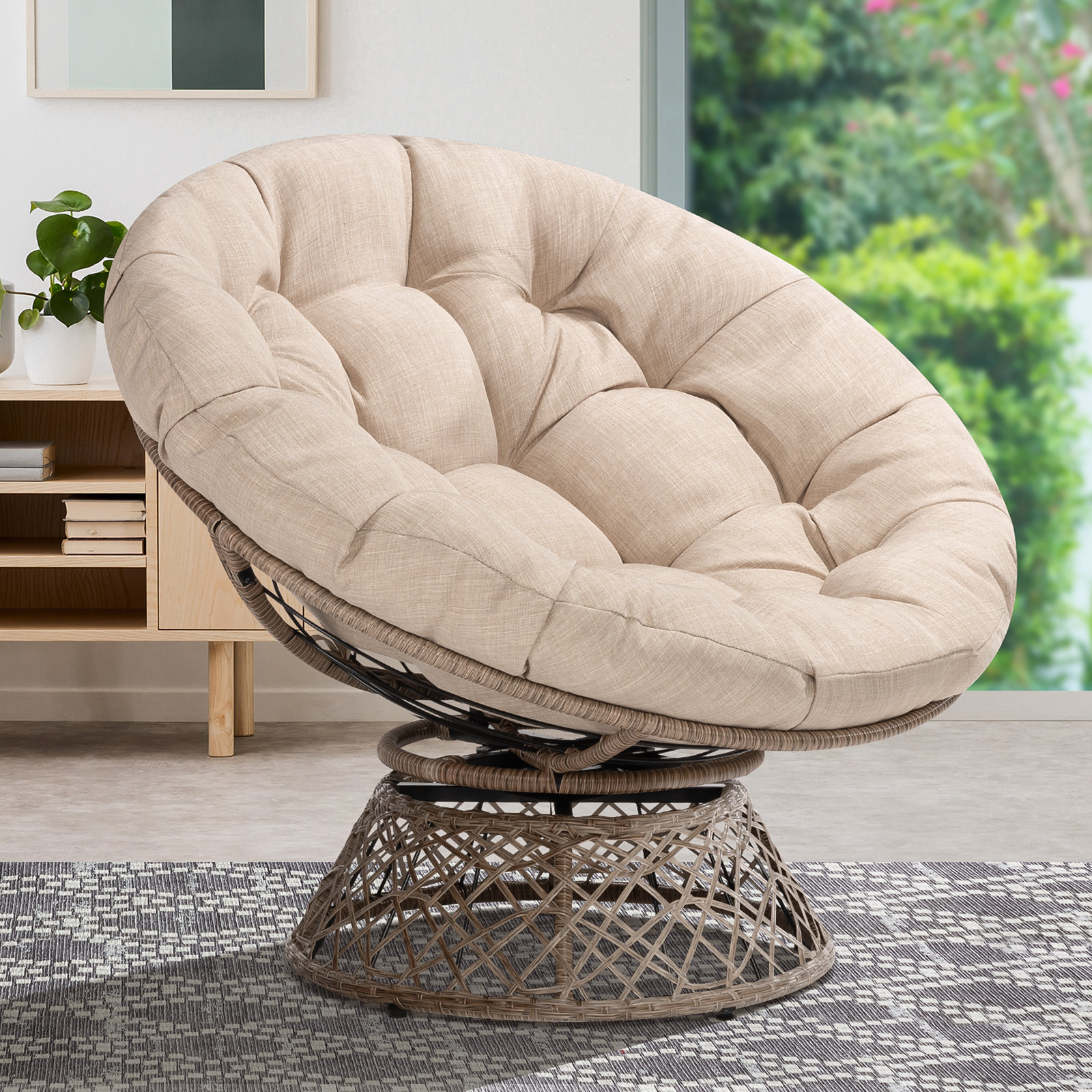 Bayou Breeze Ariyelle Swivel Papasan Accent Chair with Extra Thick ...