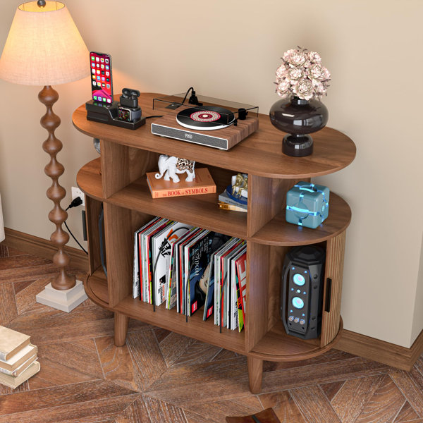 George Oliver Round Record Player Stand With Charging Station ...