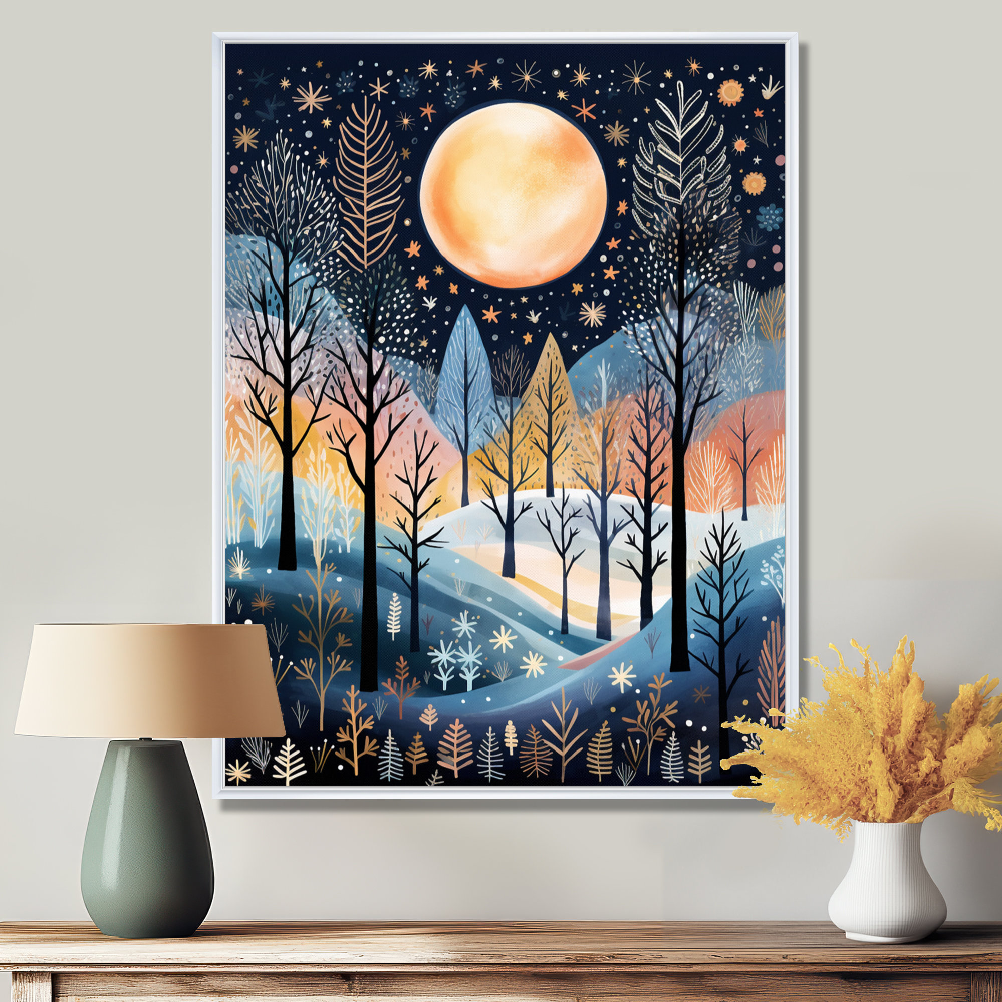 Millwood Pines Full Moon Over Christmas Winter Woods - Forest Wall Art ...