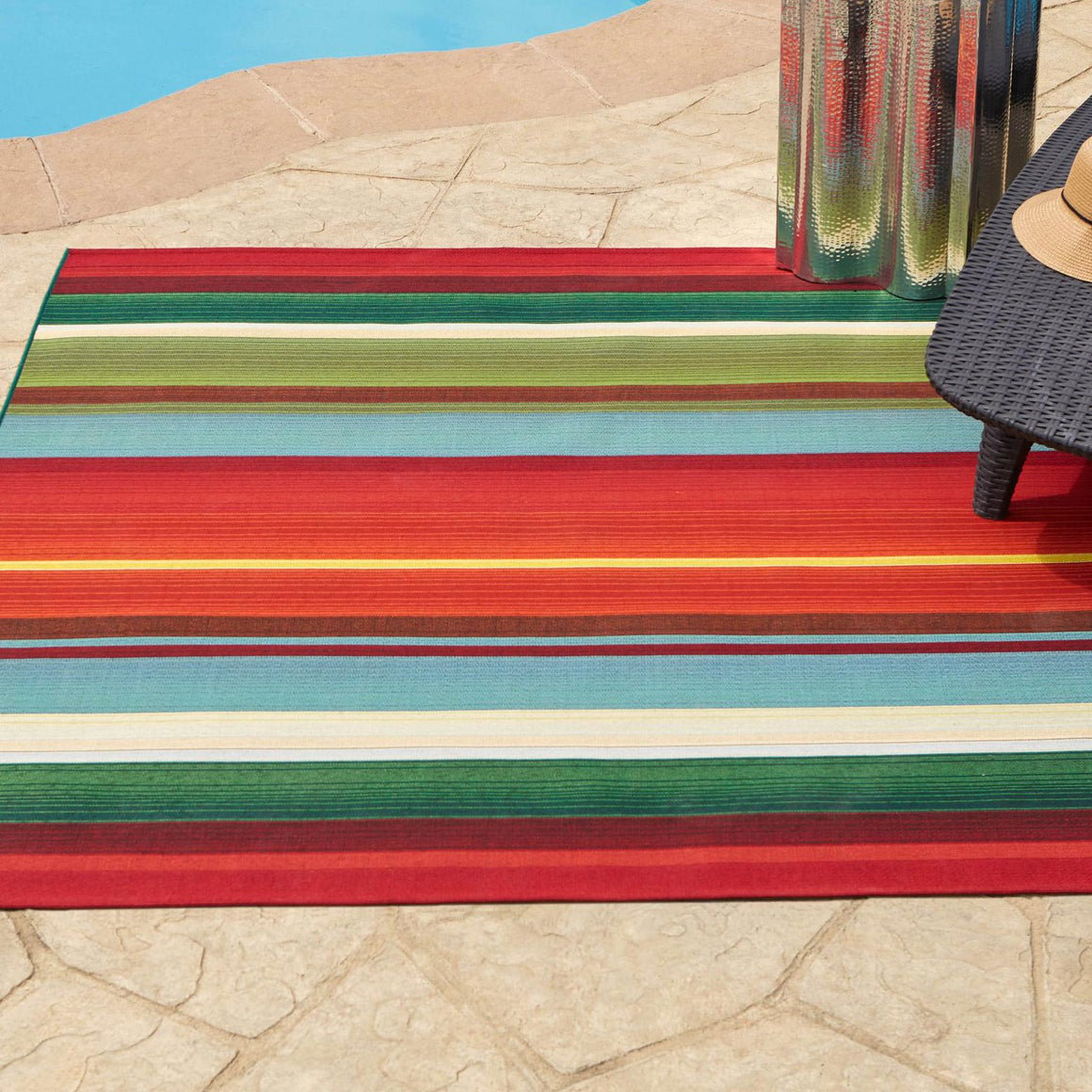 Wade Logan® Meliton Striped Indoor / Outdoor Area Rug in Red/Green/Blue ...