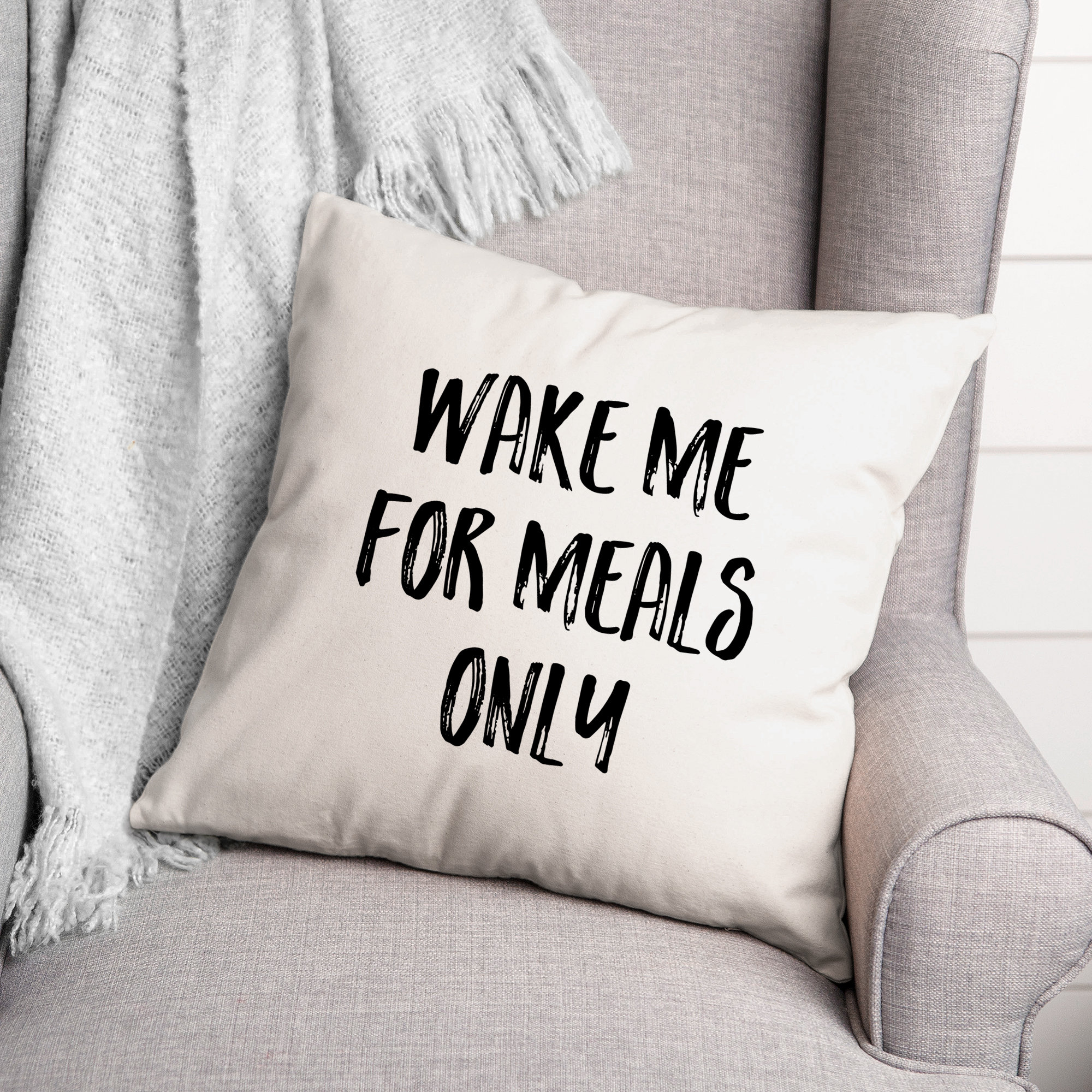 Designs Direct Creative Group Wake Me for Meals Only Throw Pillow | Wayfair