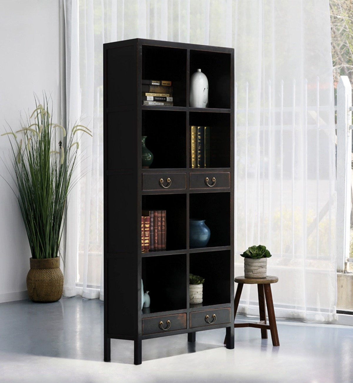 EliteFurnishings 82.68" Black Standard Solid + Manufactured Wood ...