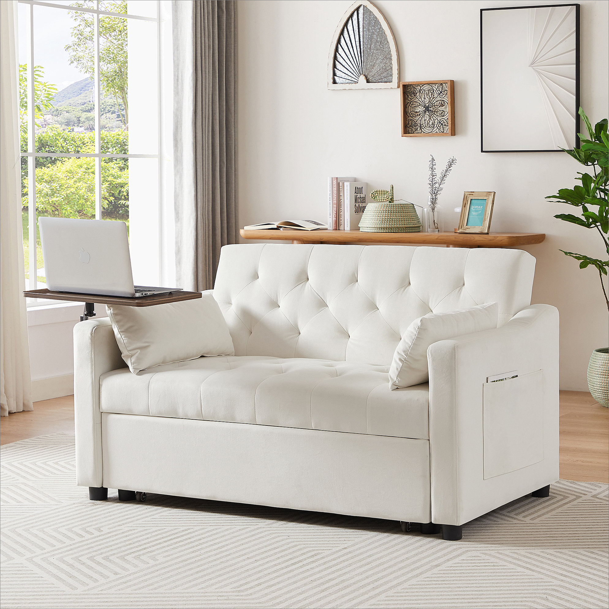 House of Hampton® CREAM WHITE VELVET SOFA BED | Wayfair