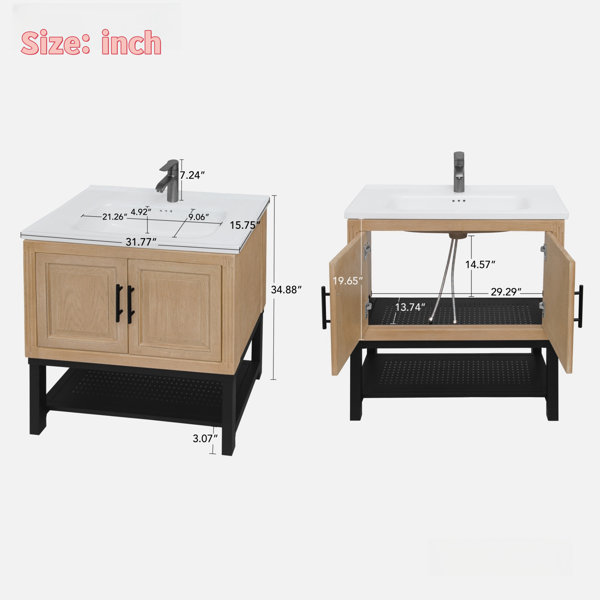 Winston Porter 32" Bathroom Vanity With White Ceramic Sink & Hot And ...