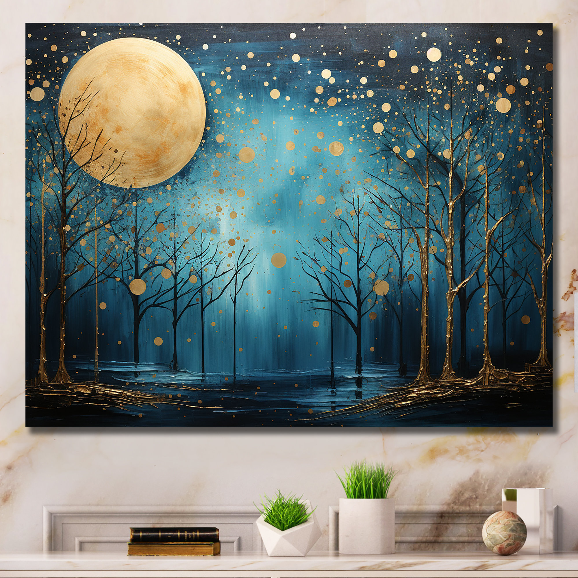 Design Art Azure Ascension Moonlight Forest - Moon Canvas Prints ...