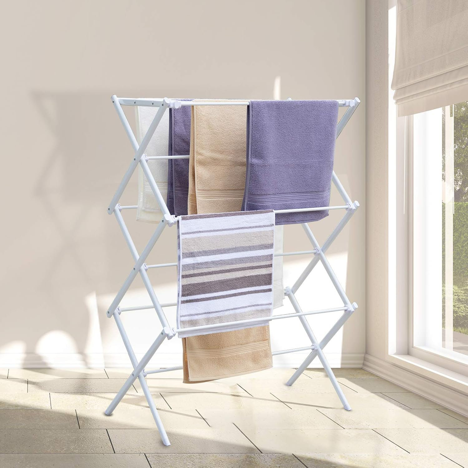 Rebrilliant 3 Tiers Foldable Clothes Drying Rack Vertical Laundry Rack ...