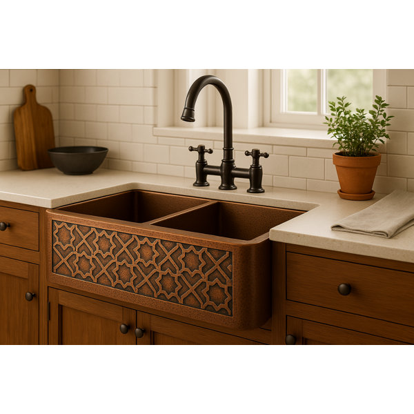Trent Austin Design Tidworth 530mm W Double Bowl Copper Kitchen Sink ...