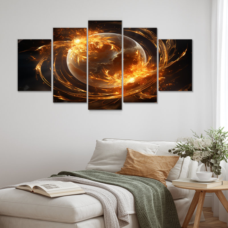 Latitude Run® Fire Glass Saturn Planet I - Planets Multipanel Wall Art ...