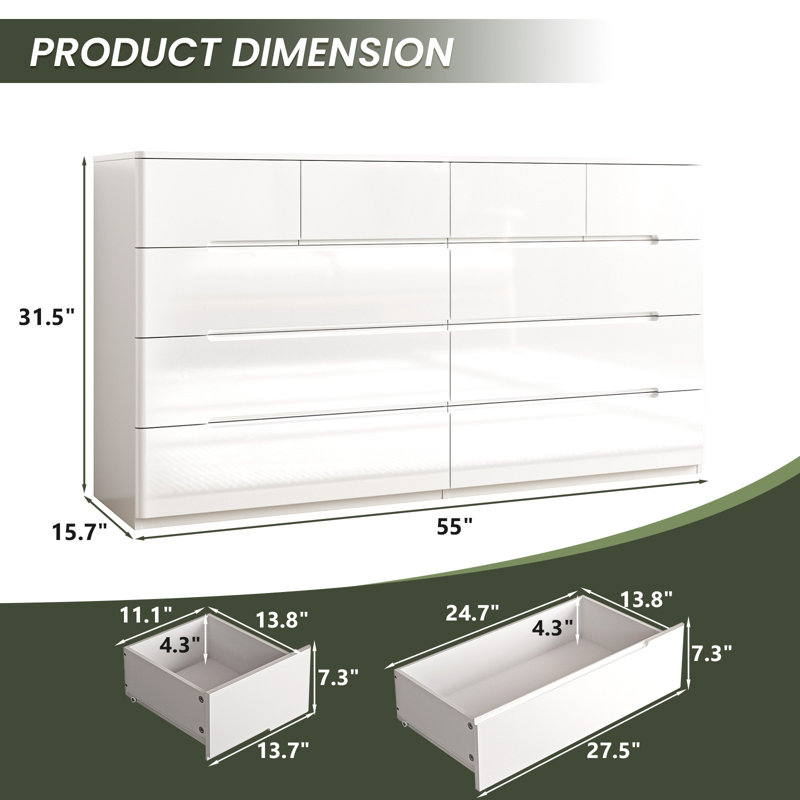 Ebern Designs 10 Drawer 55'' W Double Dresser & Reviews | Wayfair