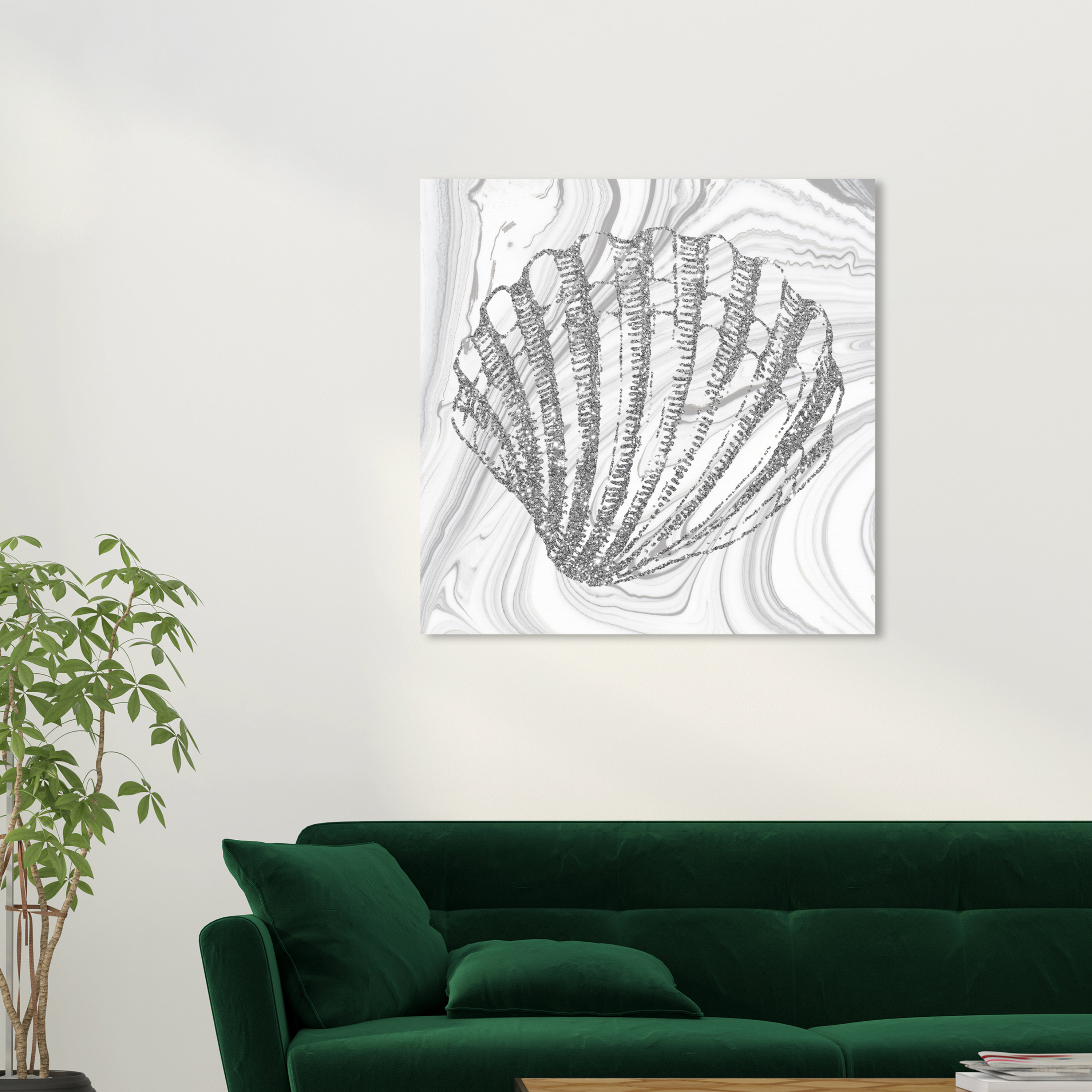 Highland Dunes Nautical and Coastal Glitter Silver Seashell Coastal ...