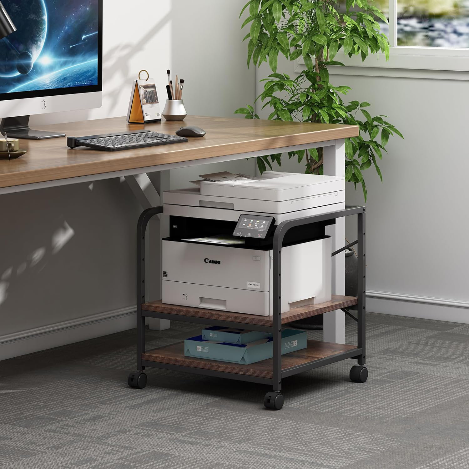 RAYNED LLC 2 Tier Under Desk Printer Table With Height Adjustable Shelf ...