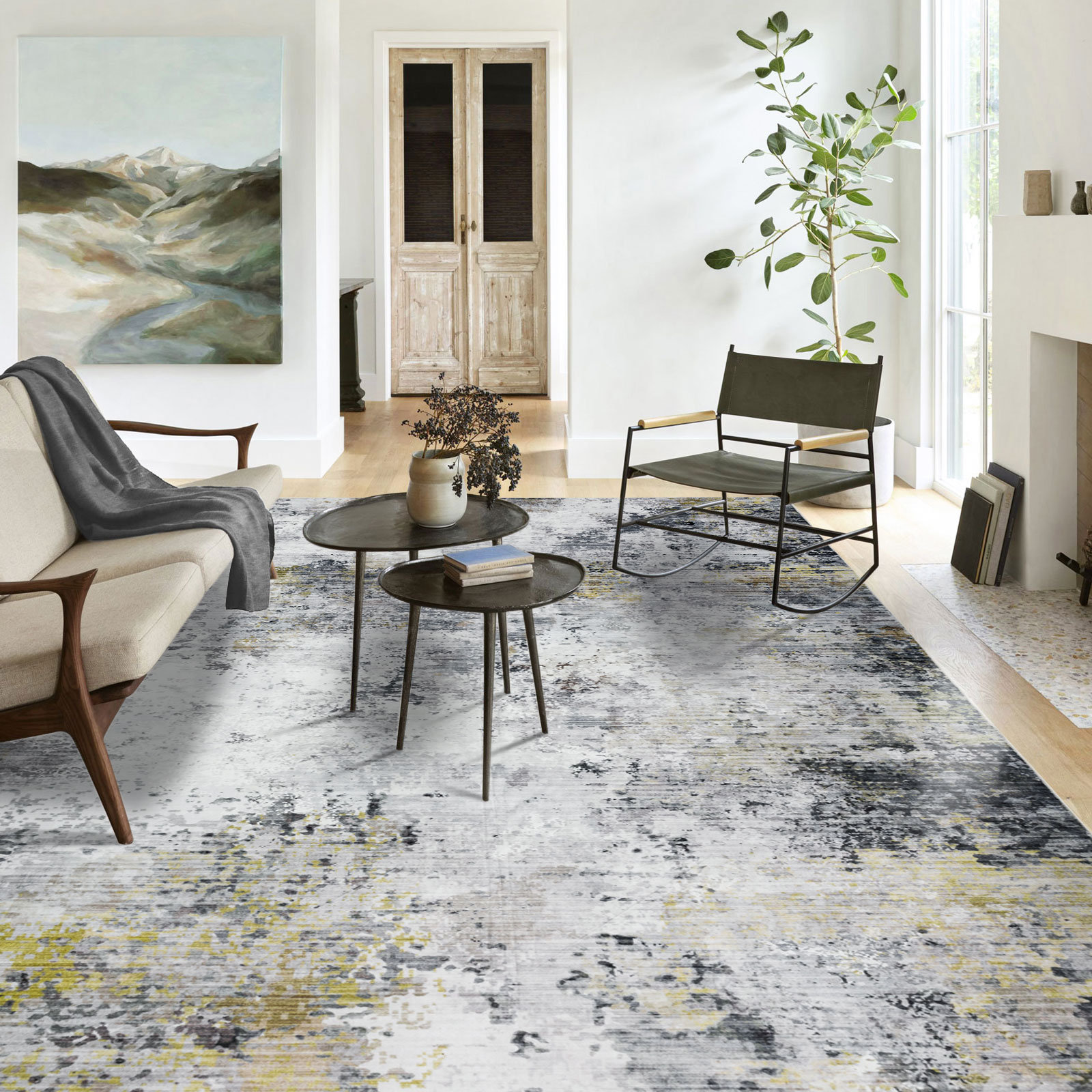 Olyne Company Limtied JANNA Machine Washable Abstract Area Rug Gray ...