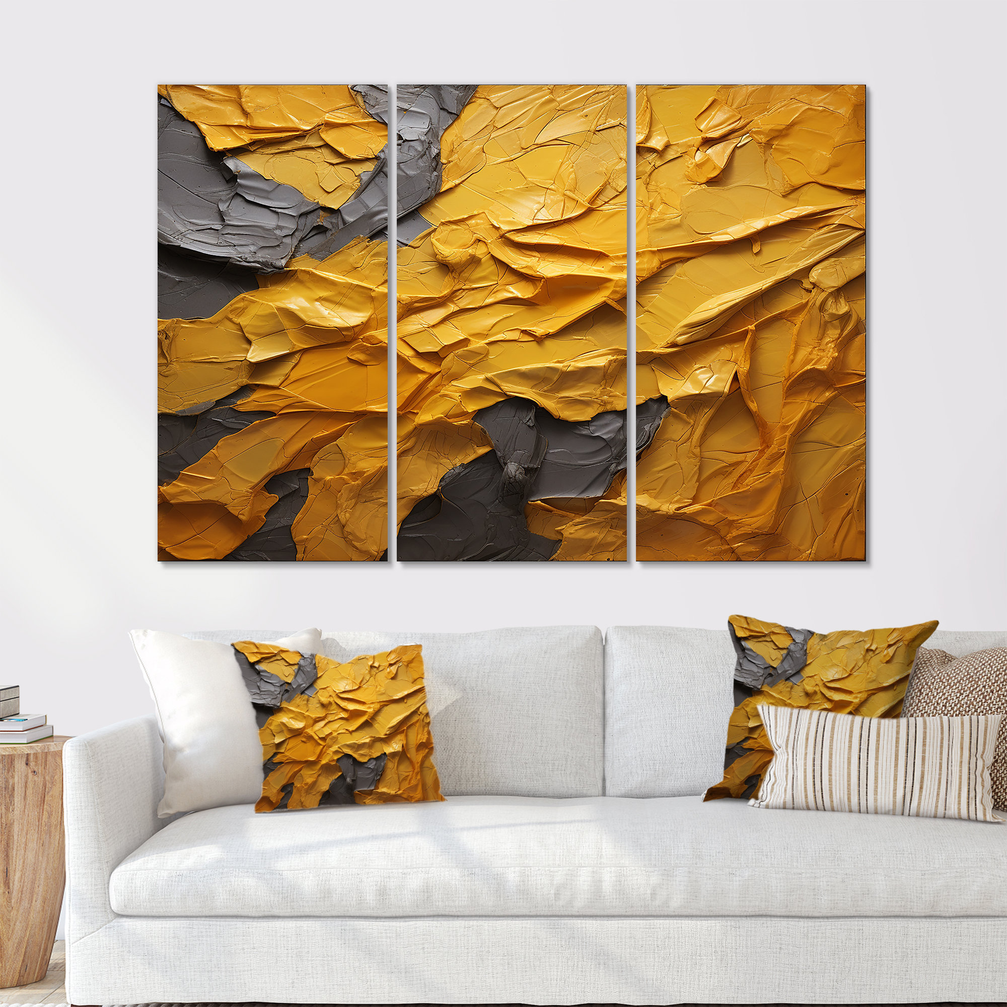 Design Art Vibrant Solstice Mustard Yellow - Abstract Wall Art Decor ...