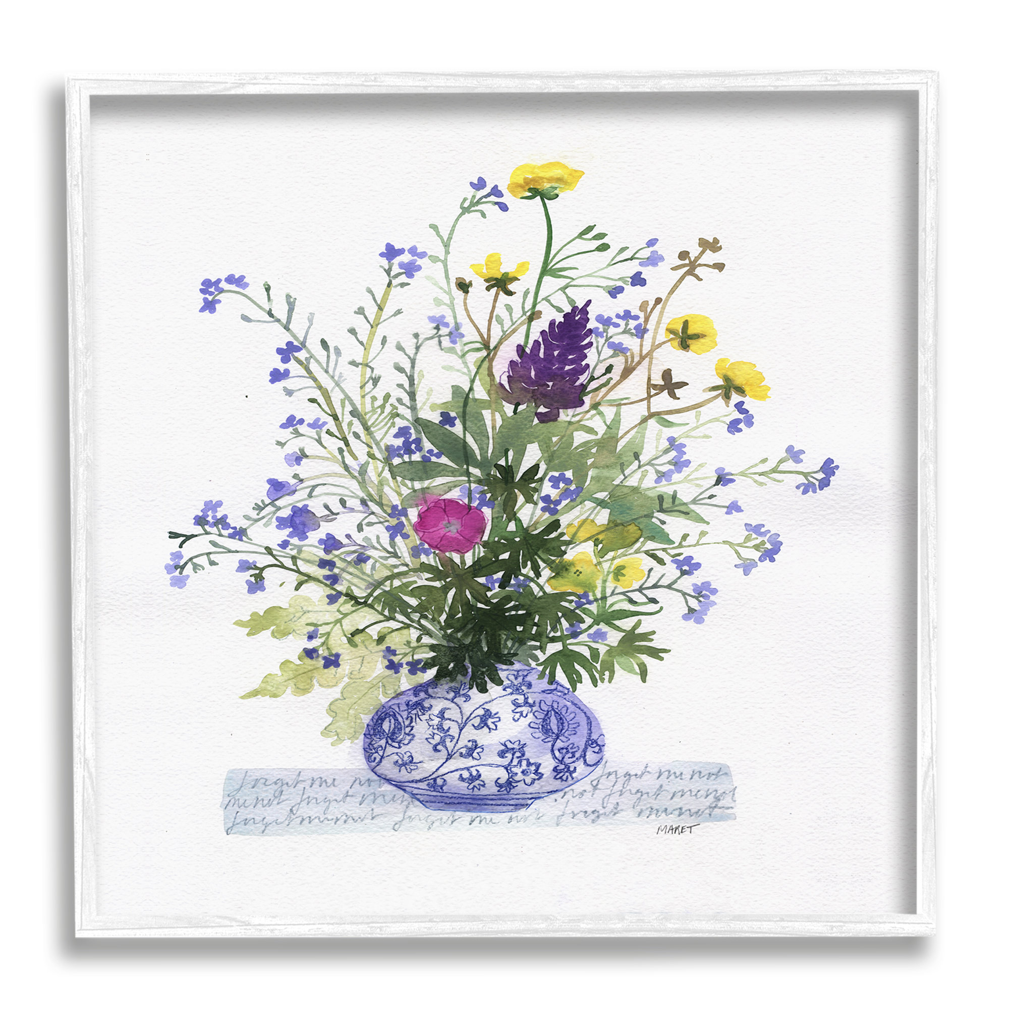 Stupell Industries Mixed Delicate Flowers Arrangement Cursive Words ...