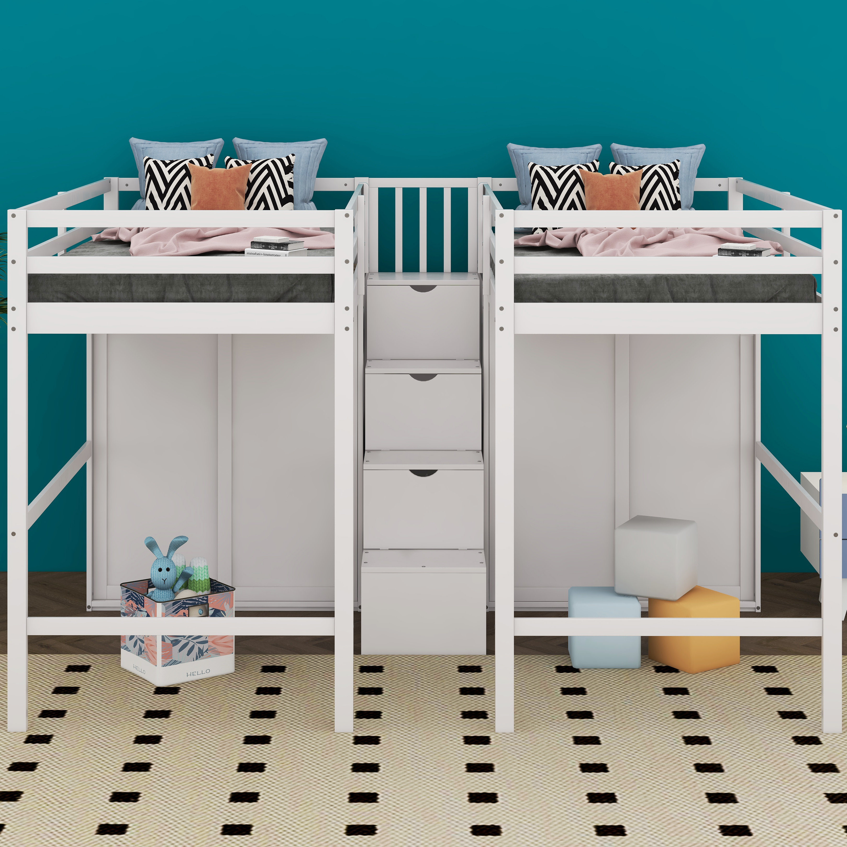 Harriet Bee Double Twin Loft Beds With Wardrobes And Staircase ...