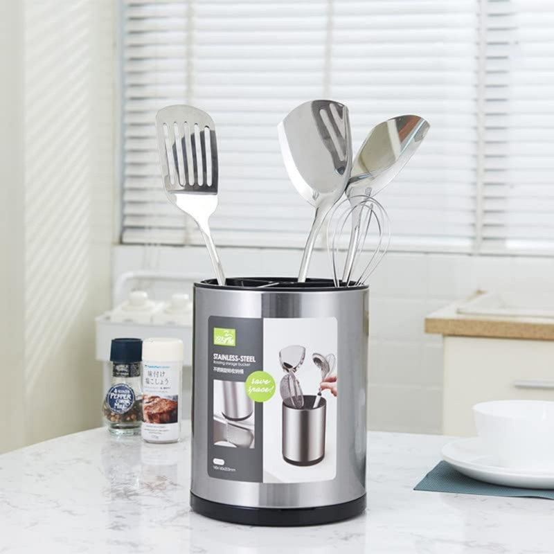 Ivy Bronx Stainless Steel Cooking Utensil Holder,360° Rotating Kitchen ...