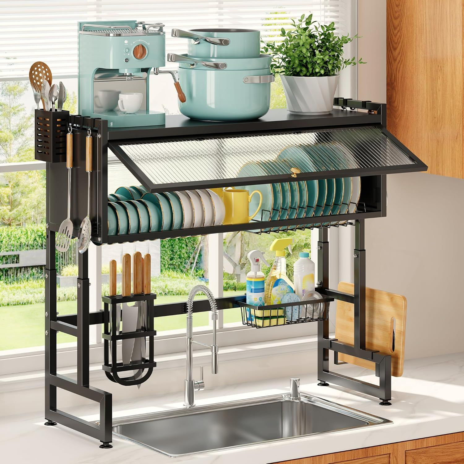 Silodo Above sink dish drainer with cover drying rack, large capacity ...