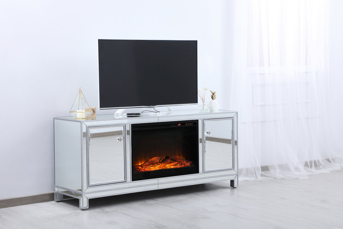 Mercer41 60 In. Mirrored TV Stand with Wood Fireplace Insert in Antique ...