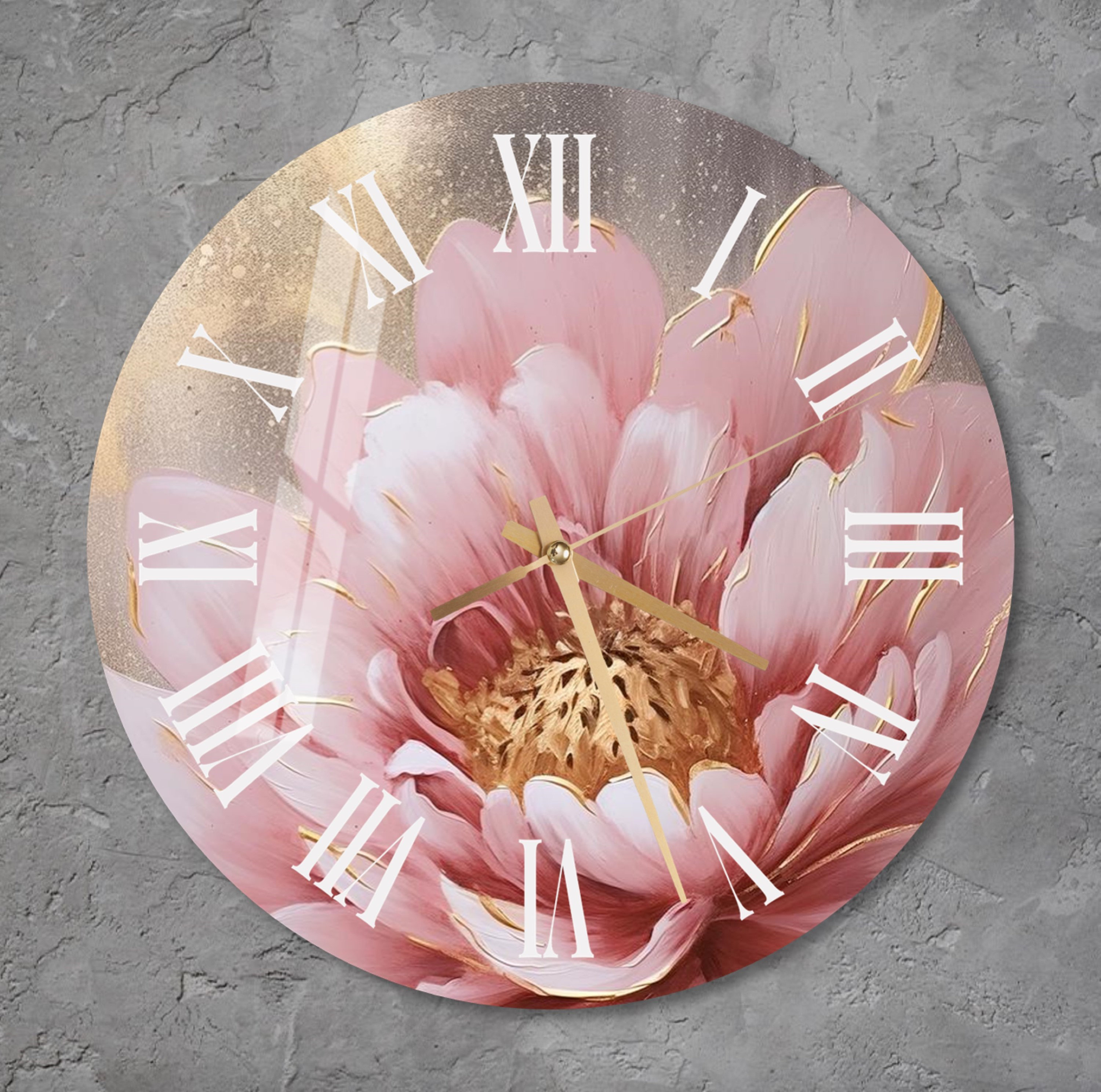 Bungalow Rose Larnice Tempered Glass Pink Flower Wall Clock Modern ...