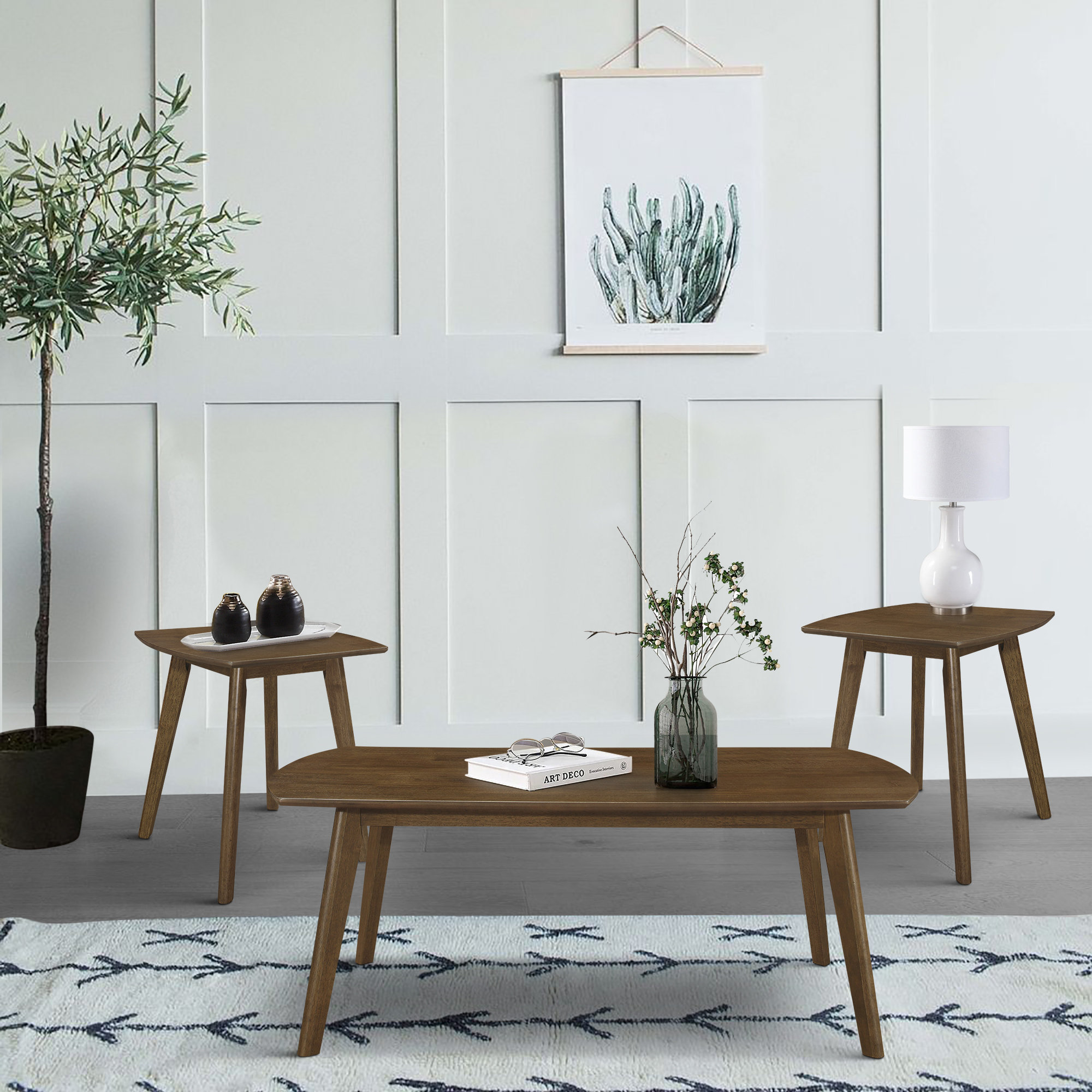 Loon Peak Ocala 24 In. Walnut Rectangular And Square Wood Coffee Table ...