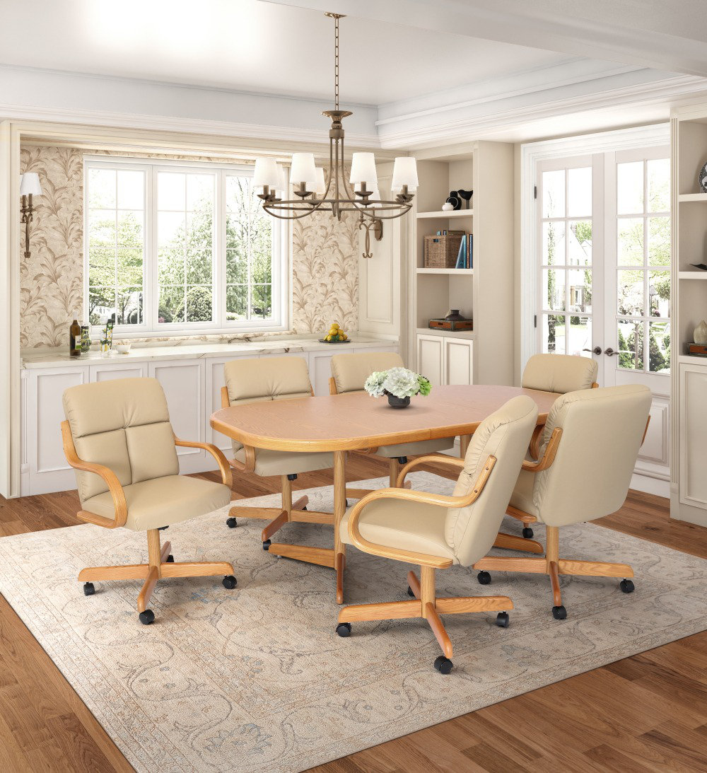 Caster Chair Company 7-Piece Extendable Double-Pedestal Caster Dining ...