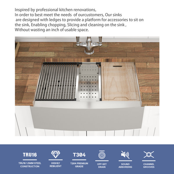 Prep & Savour Dhimitra 33" L x 21" W Farmhouse Kitchen Sink with ...