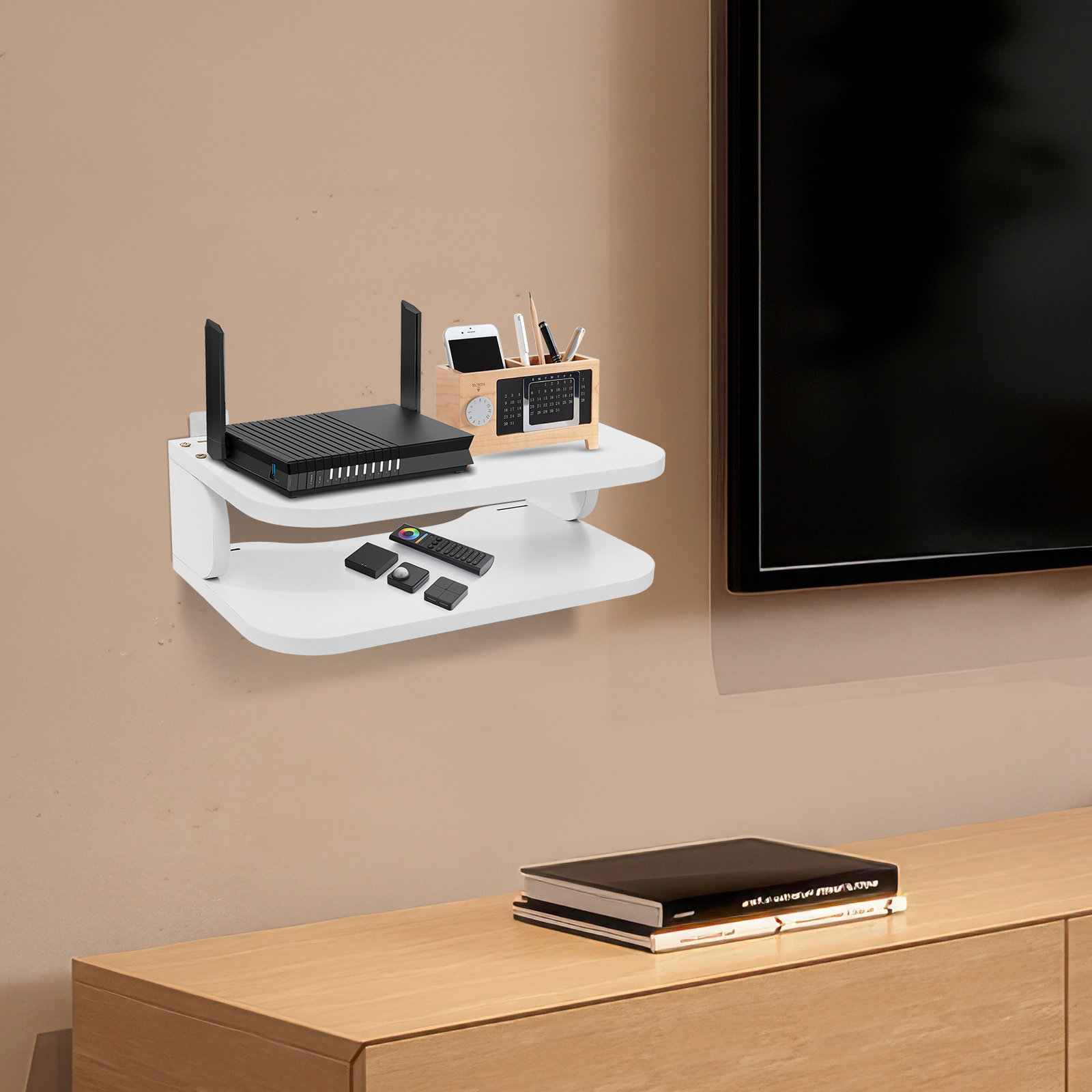 JOYDING 4'' H x 13'' W Set-up Box Shelf for TV Components Density Board ...