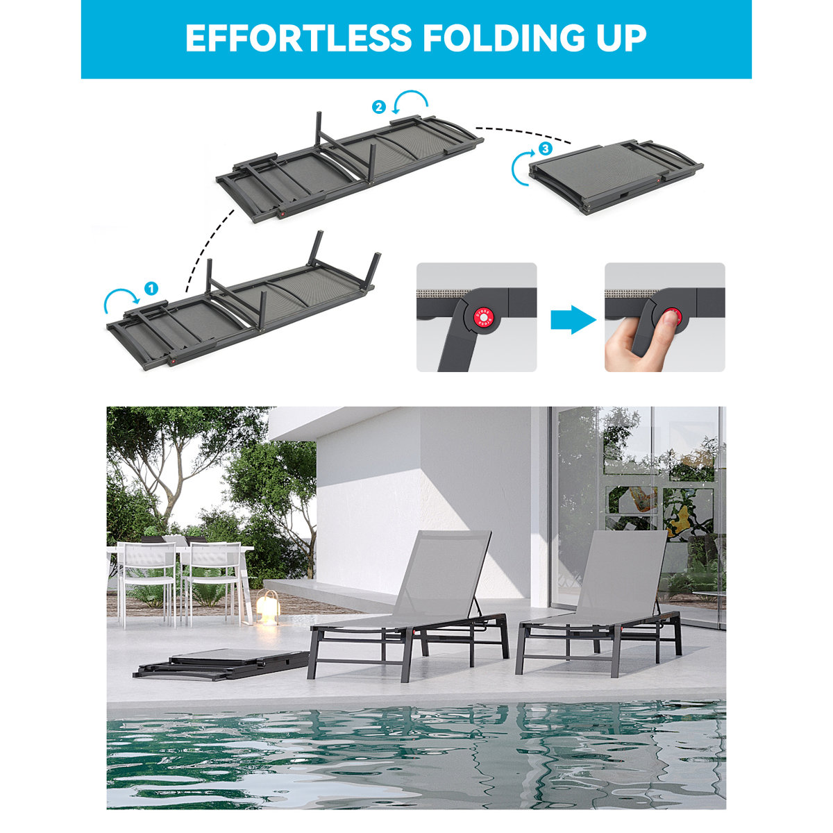 FHVIT Assemble-Free Chaise Lounge Outdoor, Aluminum Outdoor Chaise ...