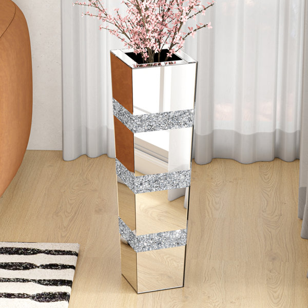 Orren Ellis Gudrun 28" Crystal Glass Floor Vase Crushed Diamond Inlay ...