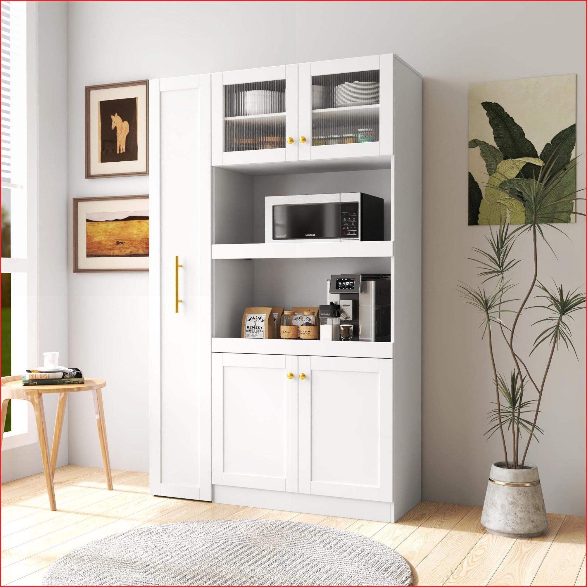 August Grove Cabinets Farmhouse 4-Door Kitchen Pantry Cabinet with Pull ...