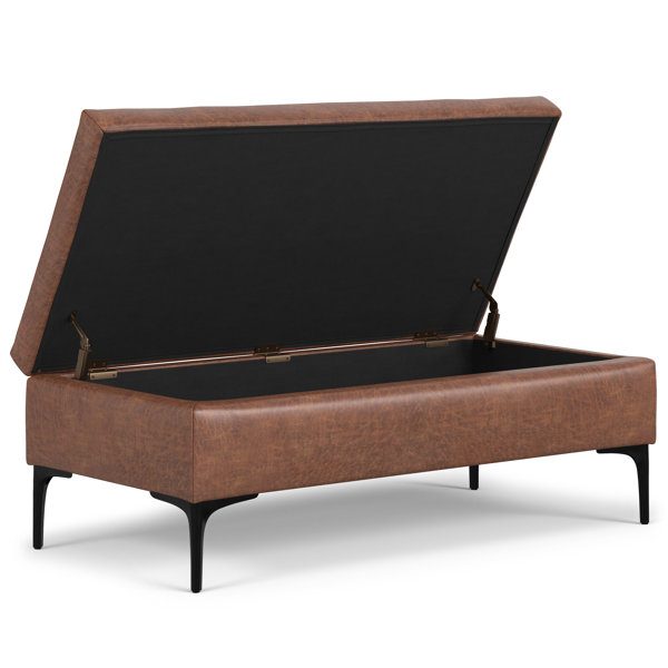 Simpli Home Rebecca 48"W Upholstered Coffee Table Storage Ottoman with ...