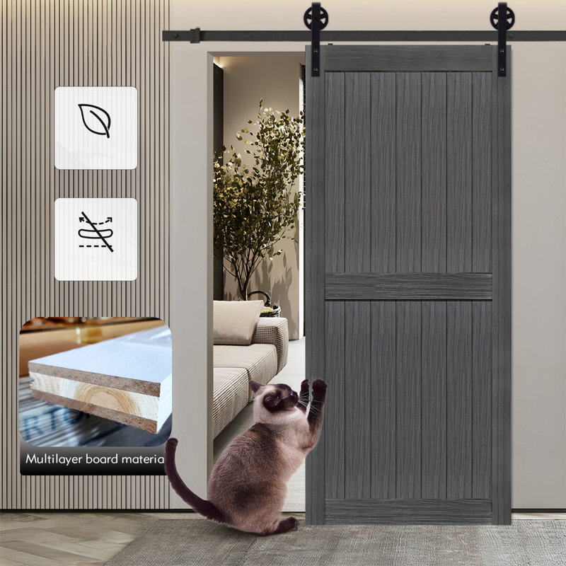 S&Z TOPHAND MDF Barn Door Easy Assembly -Solid Slab Covered with Water ...